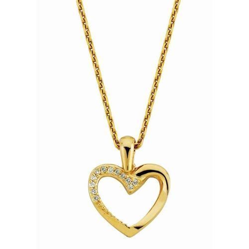 Guld hjerte vedhæng i 14 karat guld med diamanter