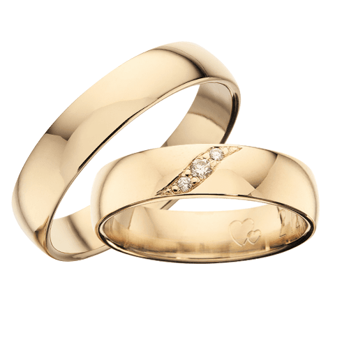 Vielsesringe -Guldringe 14kt glat 5mm 3 brillanter 2175